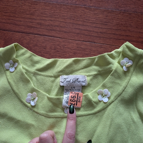 Fred David | Tops | Fred David Light Green Top With Floral Details ...